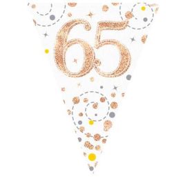 Age 65 Rose Gold Holographic 3.9m 11 Flag Bunting Oaktree