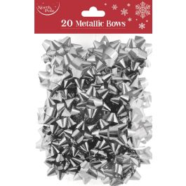 20 Silver Metallic Bows