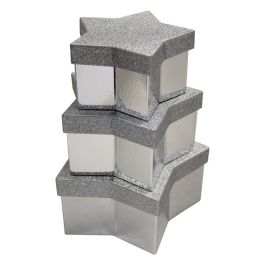 3pc Nested Silver Glitter Star Boxes Eurowrap