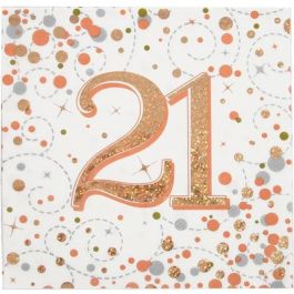 Age 21 Rose Gold Napkins 16pk Oaktree